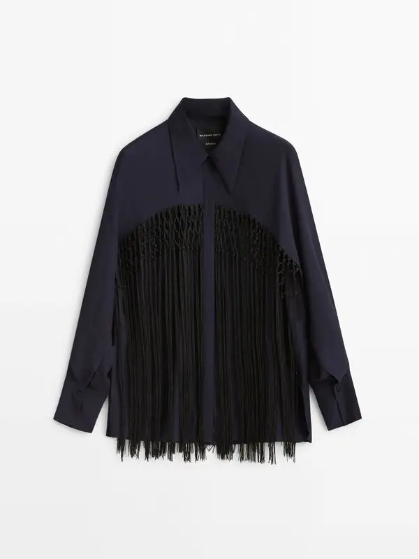 【MASSIMO DUTTI】★Contrastトリミング ディテール トップ★ Massimo Dutti Shirt With Contrast Fringe Detail Studio In